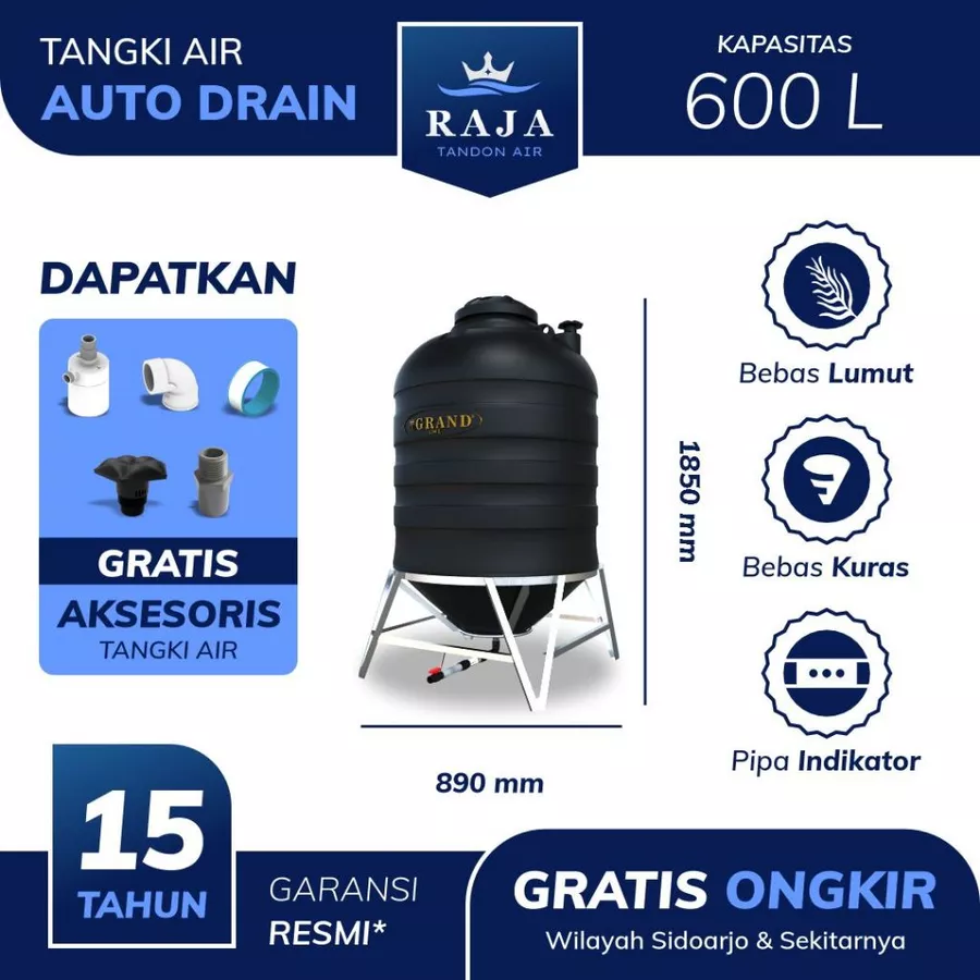 Tangki Tandon Toren Grand Auto Drain 600 L Bebas Kuras - Raja Tandon