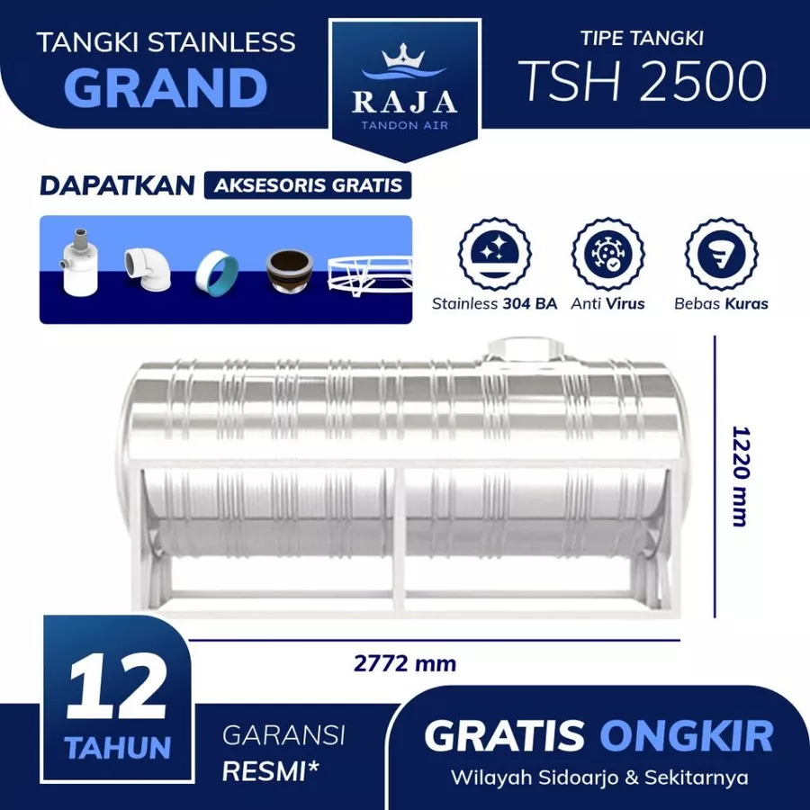 Tangki Tandon Toren Air Stainless Steel Grand TSH 2500 - Raja Tandon